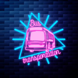Neon bus sign glowing travel emblem Royalty Free Vector