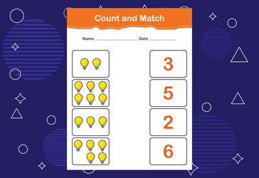 Count and match worksheet for kids Royalty Free Vector Image