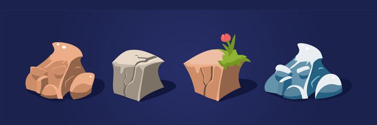 Rock and solid stone as game element isolated Vector Image