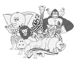 Animal zoo black and white Royalty Free Vector Image