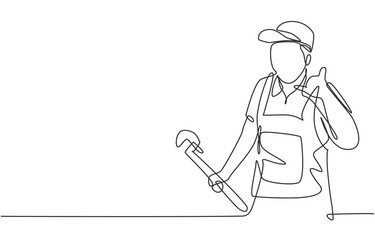 Continuous one line drawing plumber Royalty Free Vector