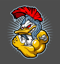 Bodybuilding duck with helmet on black background Vector Image