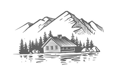 Alpine landscape drawing Royalty Free Vector Image