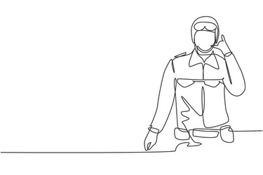 Single continuous line drawing soldier Royalty Free Vector