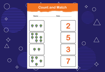 Count and match worksheet for kids Royalty Free Vector Image