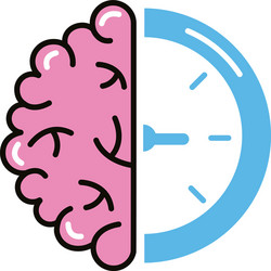 Brain human with time clock line and fill style Vector Image