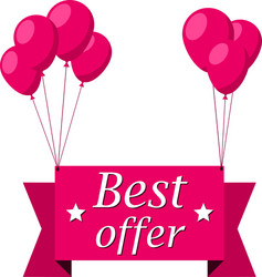 Special offer pink flat ribbon with balloons Vector Image