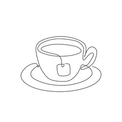 Single continuous line drawing cup with tea bag Vector Image