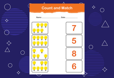Count and match worksheet for kids Royalty Free Vector Image