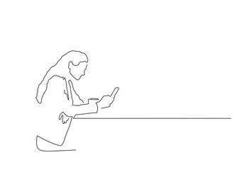 People using technology line drawing Royalty Free Vector