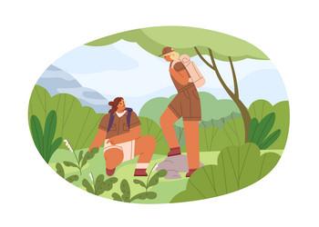 Woman exploring nature and making notes explorer Vector Image