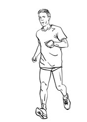 Sketch of running young man hand drawn linear Vector Image