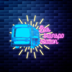 Neon bus sign glowing travel emblem Royalty Free Vector