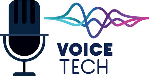 Voice tech label with microphone and sound wave Vector Image