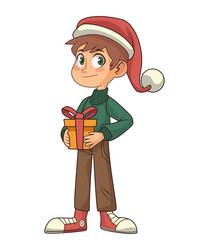 Christmas boy with tree Royalty Free Vector Image