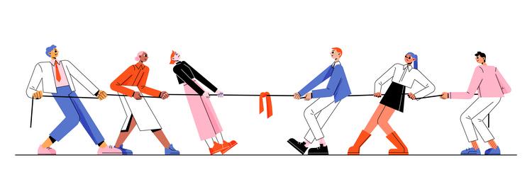 Set of people pull rope scenes tug war battle Vector Image