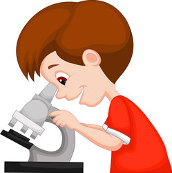 Cute boy looking through a microscope Royalty Free Vector
