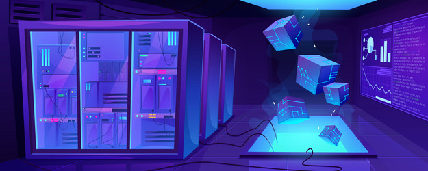 Data center room interior with server equipment Vector Image