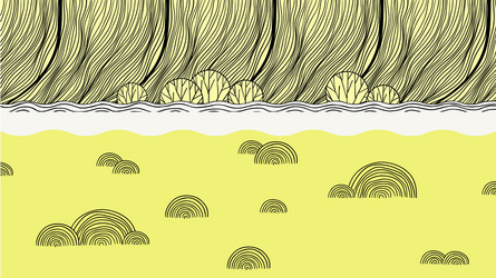 Spring scenery landscape line art ink drawing Vector Image