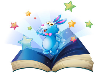 Open book with prehistoric landscape Royalty Free Vector