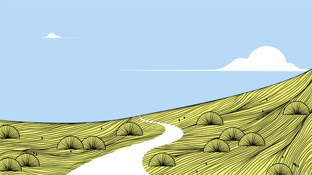 Spring scenery landscape line art ink drawing Vector Image