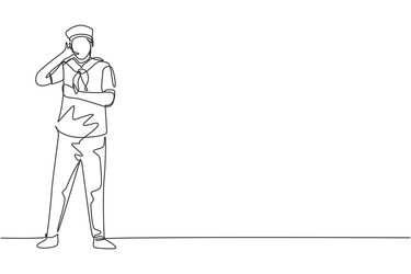 Continuous one line drawing of young sailor man Vector Image