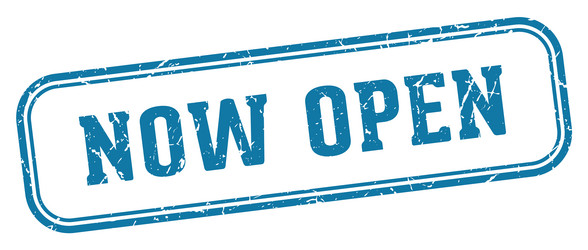 Now open stamp rectangular Royalty Free Vector Image