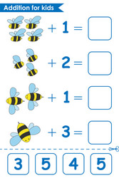 Addition game with cute bees math game for kids Vector Image