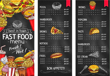 Fast food restaurant menu board template design Vector Image