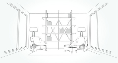 Linear sketch of an interior line living Vector Image