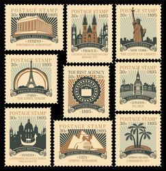 Set of postage stamps on the travel theme Vector Image