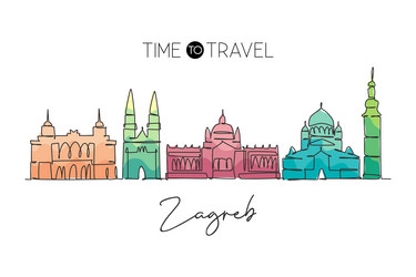 One continuous line drawing of zagreb city Vector Image
