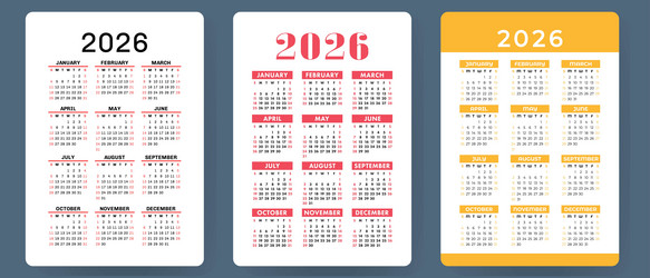 Calendar 2026 colorful set pocket calender Vector Image