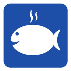 Blue white sign - grilling fish with smoke icon Vector Image