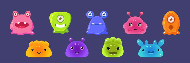 Cute little glitter slime character and jelly Vector Image
