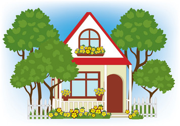 Cartoon family house on mountain against sky blue Vector Image
