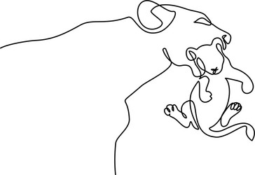 Young lioness with lion cub one line drawing Vector Image
