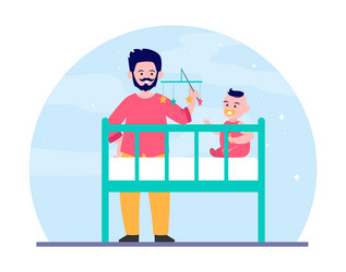 New dad playing with baby in crib Royalty Free Vector Image
