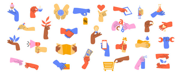 Different hand gestures on a white background Vector Image