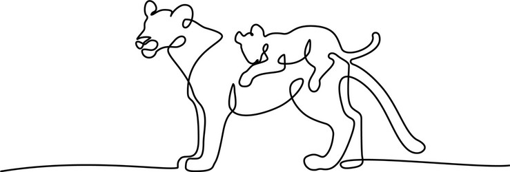Young lioness with lion cub one line drawing Vector Image