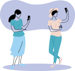 Young women checking cell phone Royalty Free Vector Image