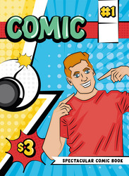 Colored comic cover page with a dog superhero Vector Image