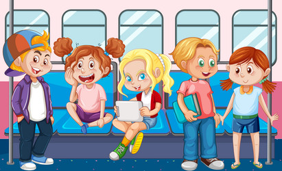 Inside bus with people cartoon Royalty Free Vector Image