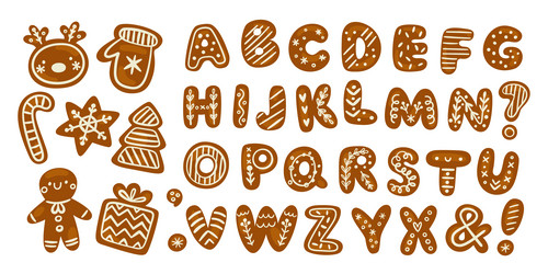 Christmas gingerbread cookie font biscuit letters Vector Image