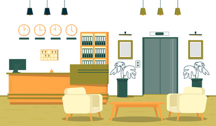 Cartoon hotel reception modern lobby Royalty Free Vector