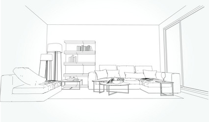 Linear sketch of an interior line living Vector Image