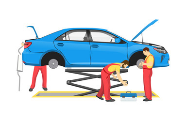 Car service and busy workers Royalty Free Vector Image