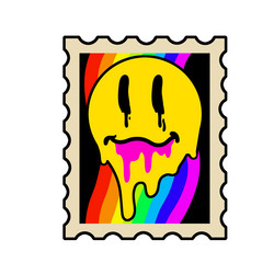 Acid postage stamp with yellow smile face Vector Image