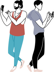 Young men checking cell phone Royalty Free Vector Image