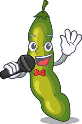 Listening music cartoon fresh green beans Vector Image